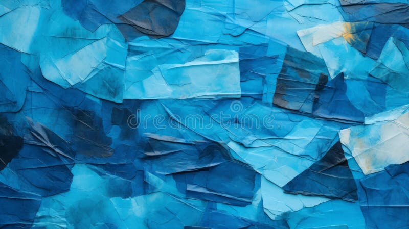 Abstract Collage: Blue Tissue Paper Art with Microfiber Shreds Stock ...