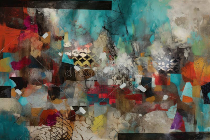 Abstract Collage with Bold Colors and Textures Stock Illustration ...