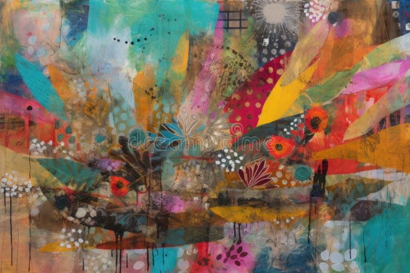 Abstract Collage with Bursts of Color and Texture Stock Illustration ...