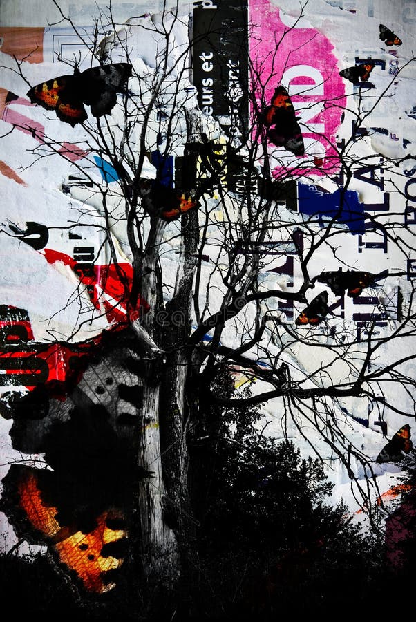 Abstract Collage of Butterflies on Wood. Stock Image - Image of font ...