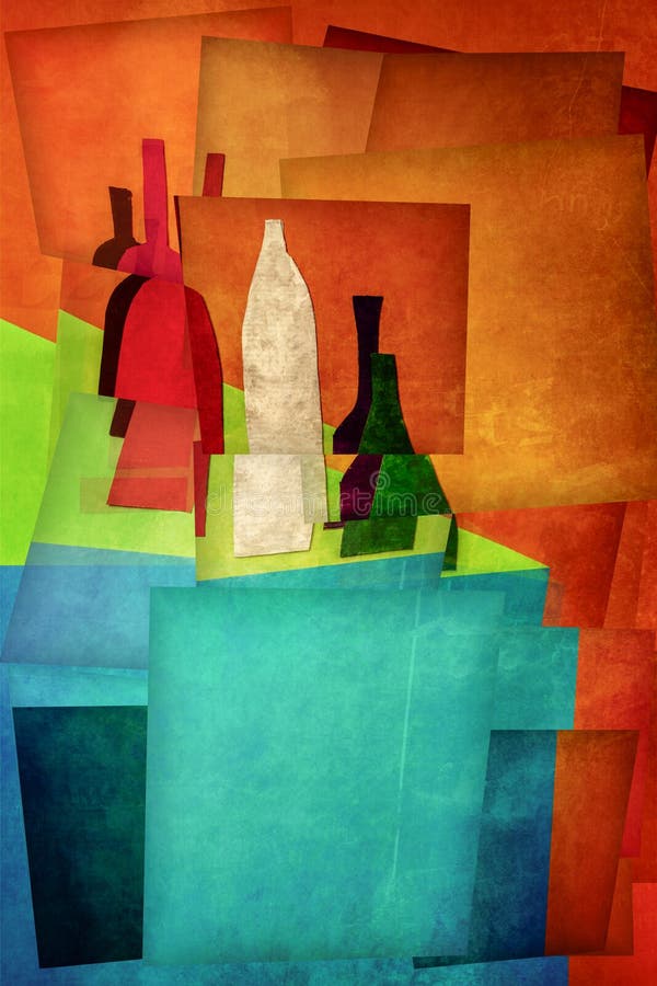 Abstract Collage with Colored Cardboard Bottles. Stylization Stock ...