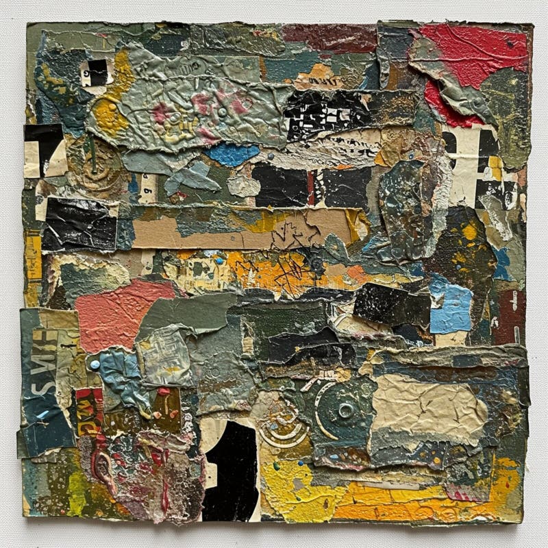 An Abstract Collage Composed of Layered Materials Like Torn Paper and ...