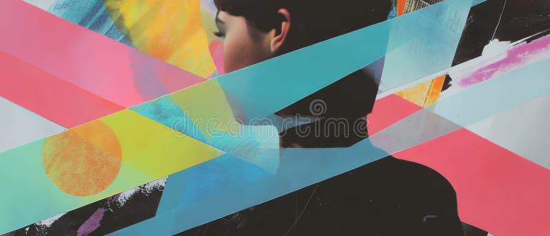 Abstract Collage Features Intersecting Lines with Translucent Textures ...