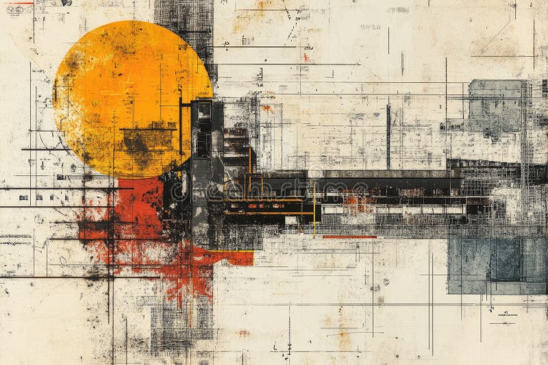 Abstract Collage Featuring Technical Drawings, Diagrams, and Grunge ...