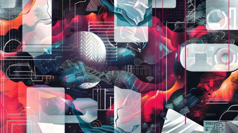 Abstract Collage of Futuristic Design Patterns Stock Illustration ...