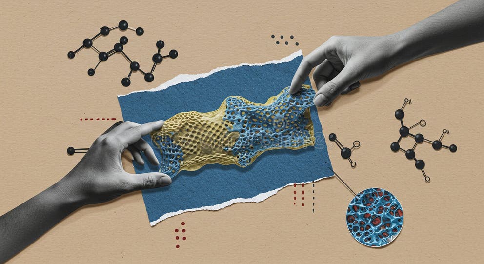 Abstract Collage: Hands Exploring a Cellular Structure Stock ...
