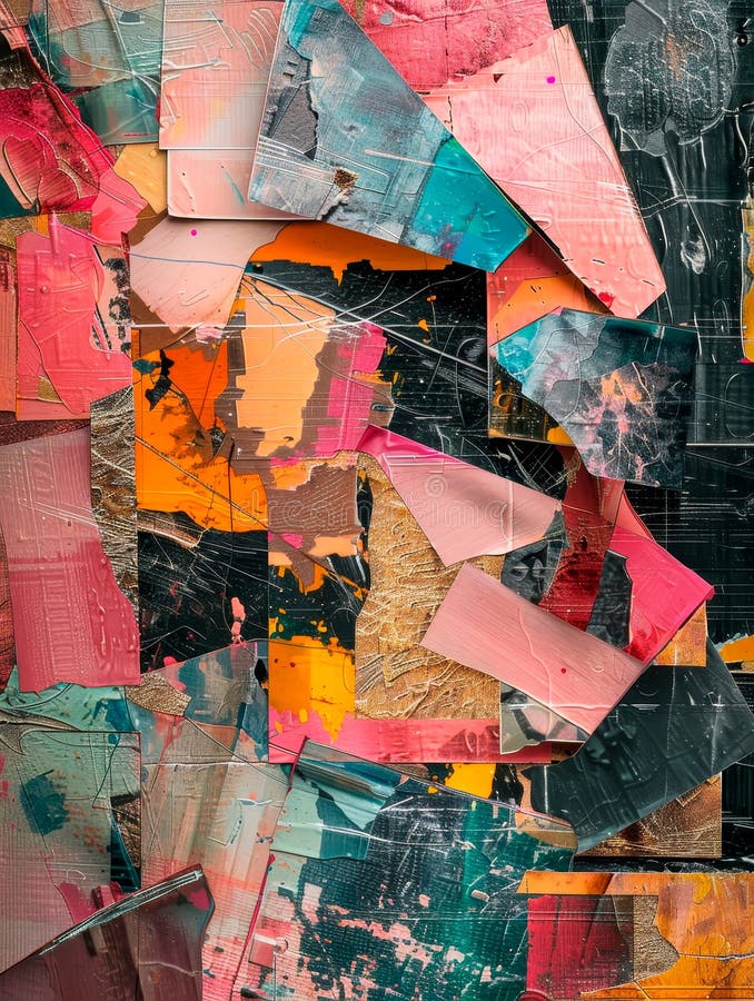 Abstract Collage with Metallic Foil Pieces, Various Textures ...