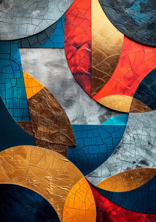 Abstract Collage with Metallic Foil Pieces, Various Textures ...