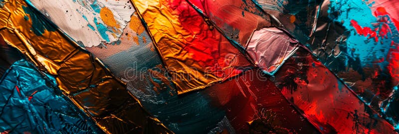 Abstract Collage with Metallic Foil Pieces, Various Textures ...