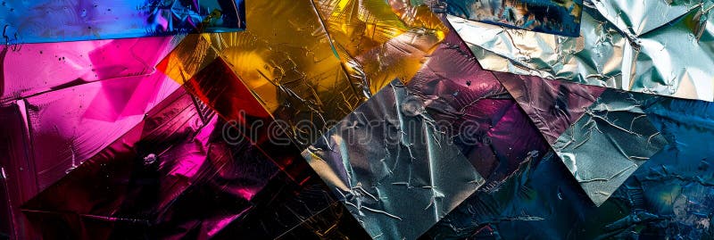 Abstract Collage with Metallic Foil Pieces, Various Textures ...