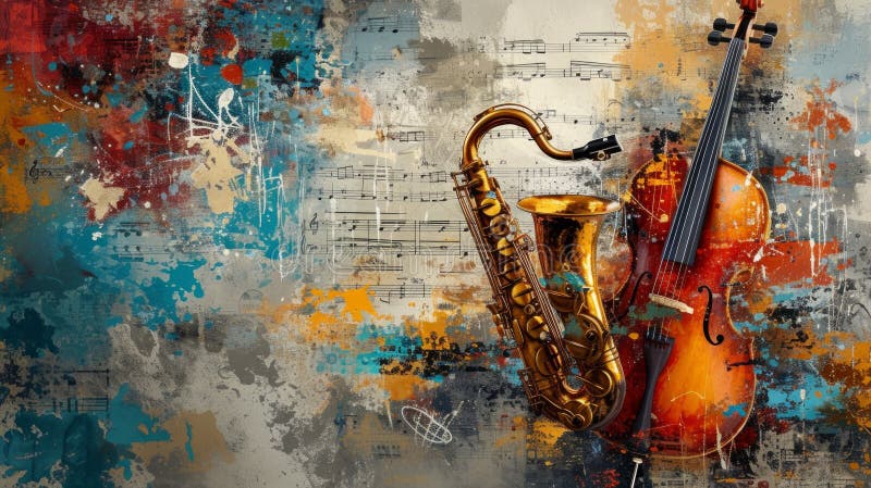 An Abstract Collage of Musical Notes and Instruments. Stock Photo ...