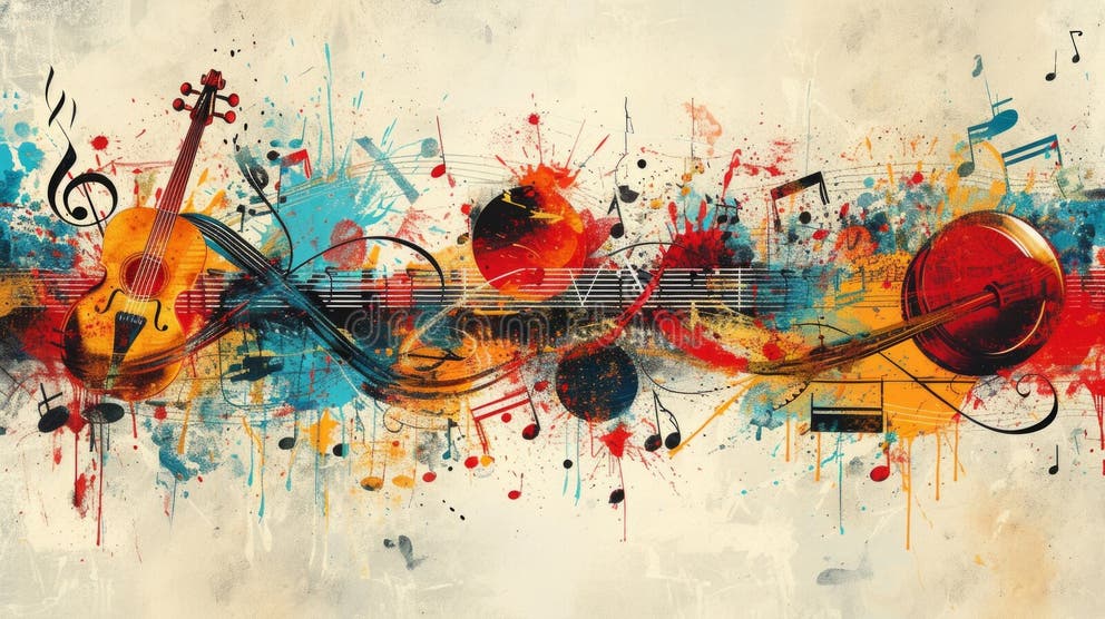 An Abstract Collage of Musical Notes and Instruments. Stock Image ...