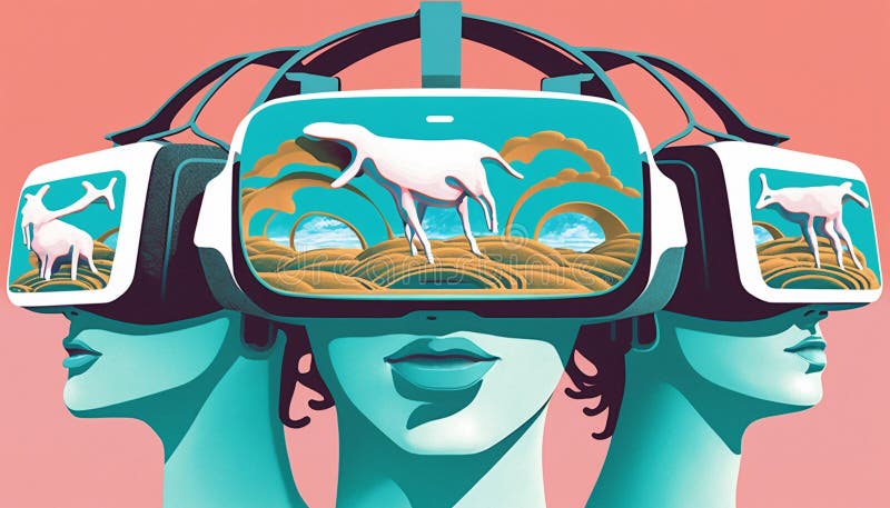 Abstract Collage of People in Virtual Reality Helmets Connected To ...