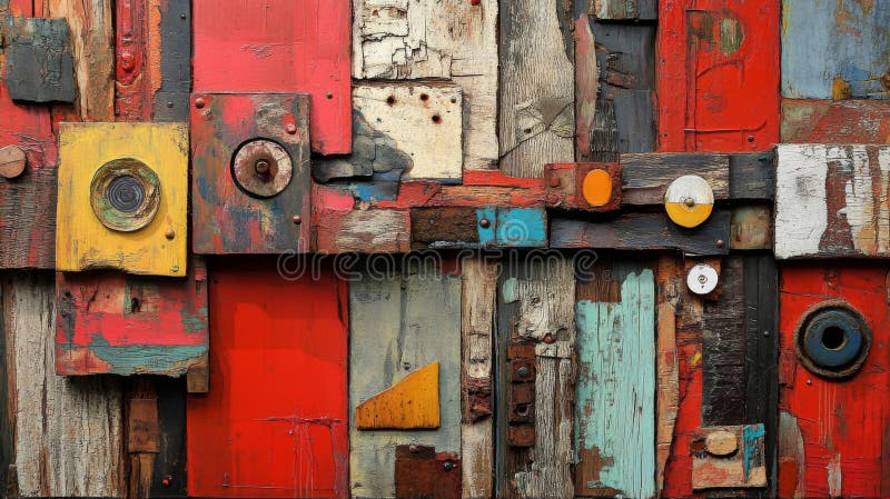 Abstract Collage of Reclaimed Wood and Paint Stock Illustration ...