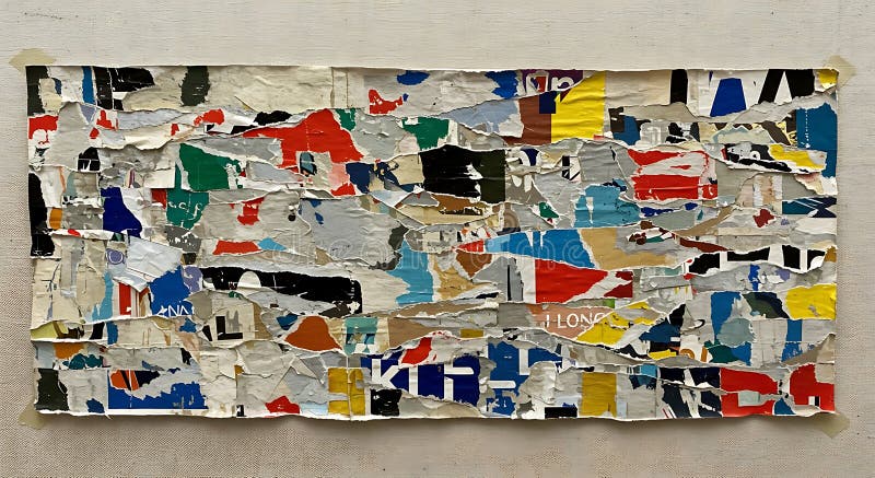 Abstract Collage of Ripped Posters on a Wall Stock Illustration ...