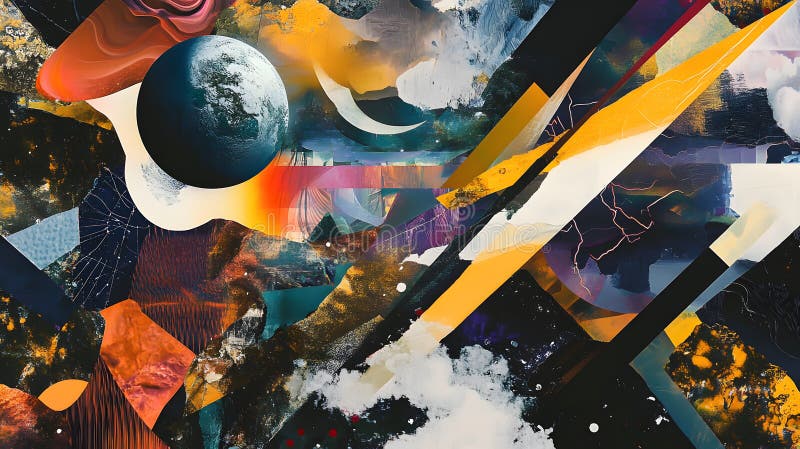Abstract Collage with a Single Floating Sphere Stock Illustration ...