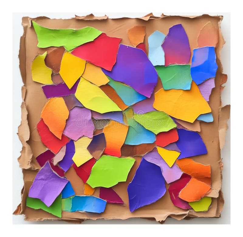 Abstract Collage of Torn Colorful Paper on Brown Background, Creative ...