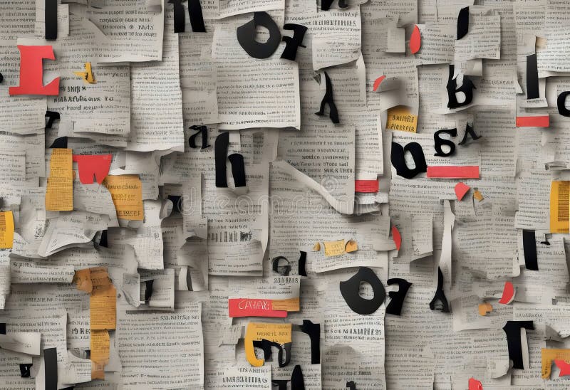 Abstract Collage of Torn Paper and Scattered Letters Stock Illustration ...