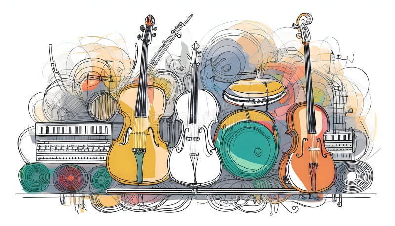 Collection International Musical Instruments Sketch, Generative AI ...