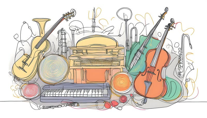 Collection International Musical Instruments Sketch, Generative AI ...