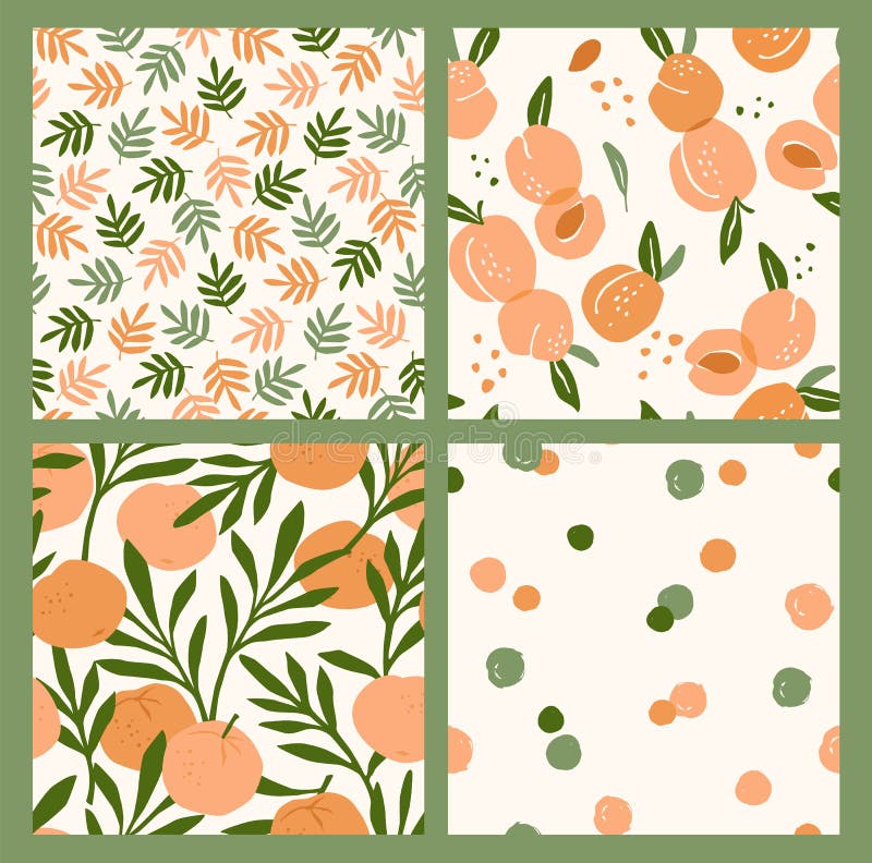 Abstract Collection of Seamless Patterns with Apricots and Oranges ...