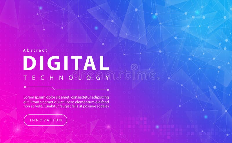 Digital Technology Banner Pink Blue Background Concept with Technology ...