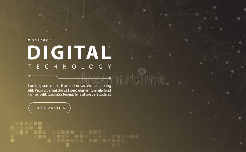 Digital Technology Banner Gold Black Background Concept with Technology ...