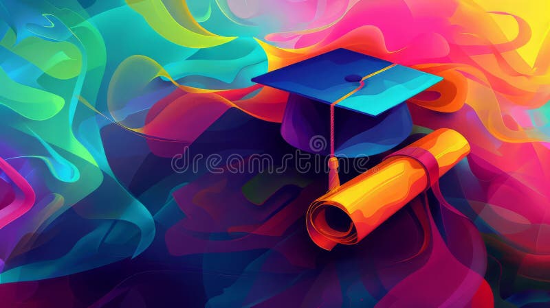 Abstract Color Background with a Graduated Cap and Diploma Stock Photo ...