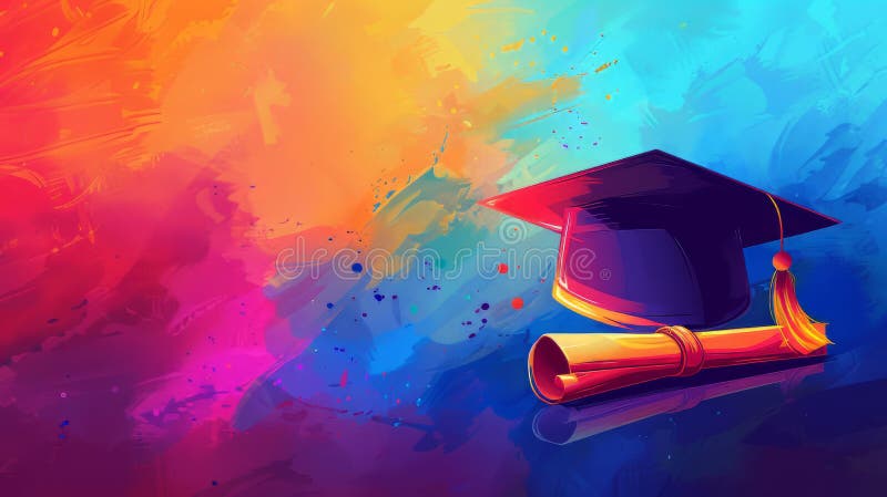 Abstract Color Background with a Graduated Cap and Diploma Stock Image ...