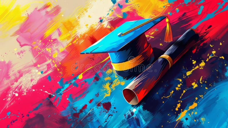 Abstract Color Background with a Graduated Cap and Diploma Stock Image ...
