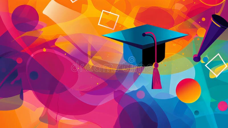 Abstract Color Background with a Graduated Cap and Diploma Icons Stock ...