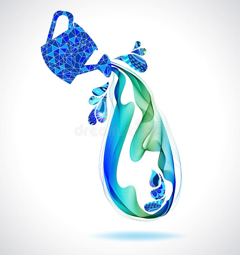 Abstract Color Background with Wave and Watering Can and Drops Stock ...