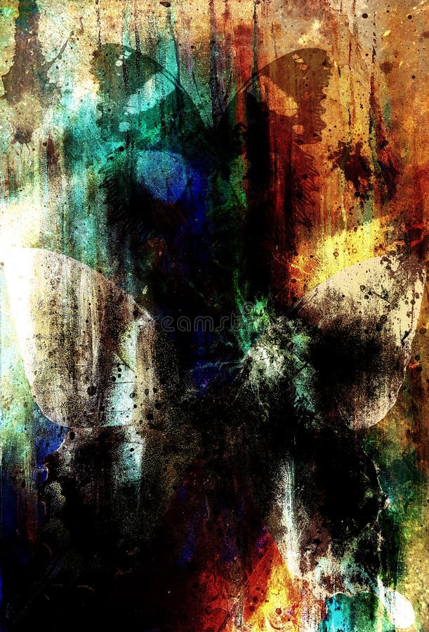 Abstract Color Backgrounds with Butterfly, Painting Collage with Spots ...