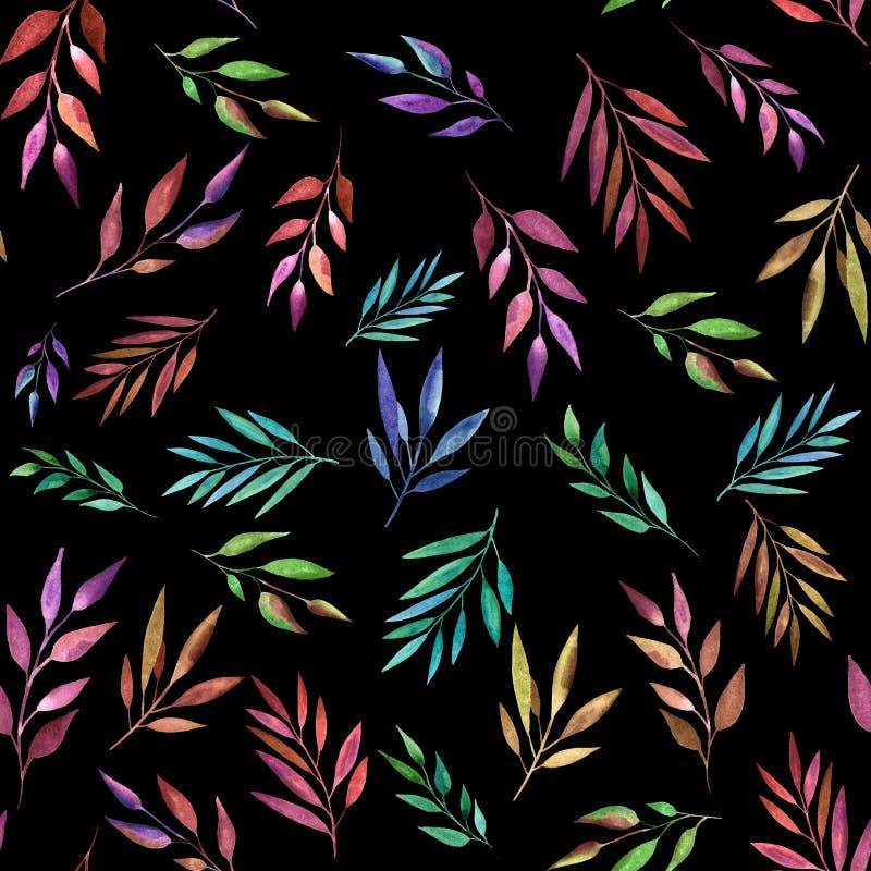 Abstract Color Branches on Black Background, Seamless Pattern ...