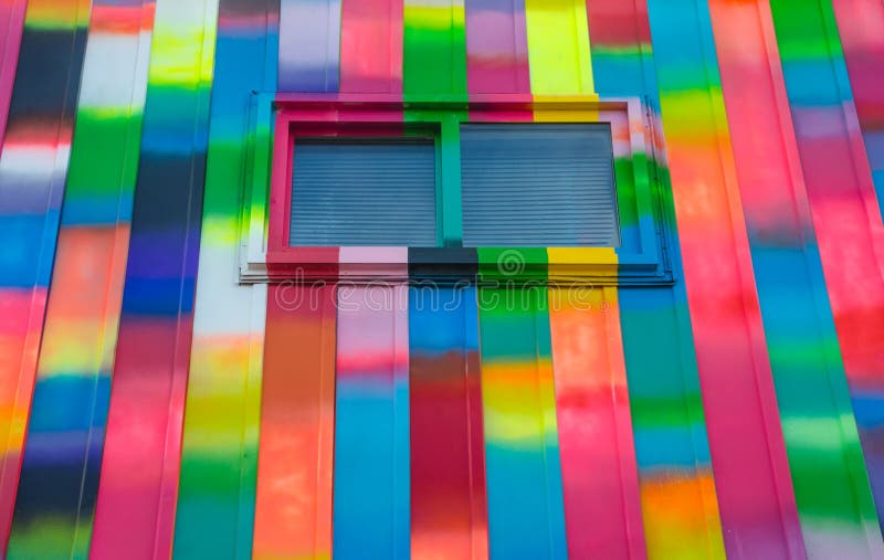 Abstract Color, Bright, Rectangular, Rainbow Colored Window and Wall ...