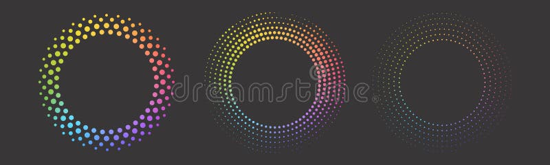 Abstract Color Circles with Dots Texture. Round Dotted Frames Set with Multi Color Gradient ...