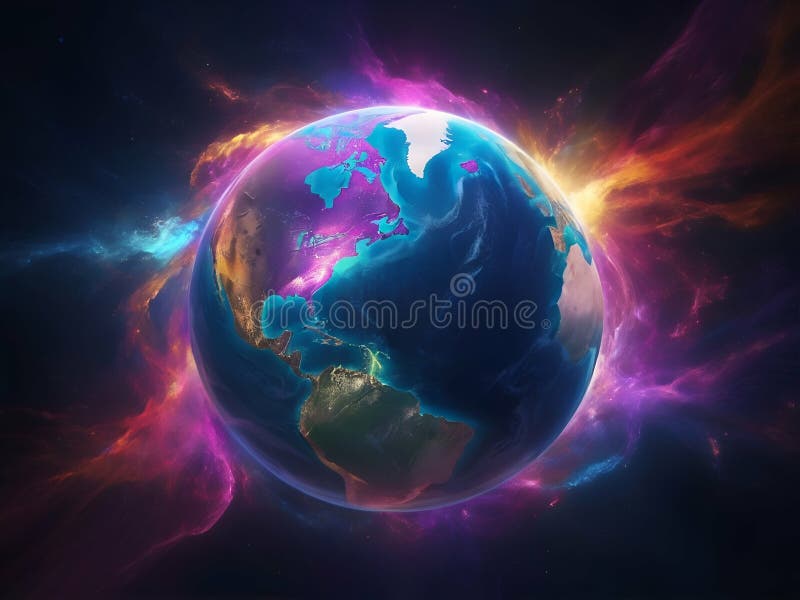 Abstract Color Glowing Bright Earth on Dark Black Background Stock ...