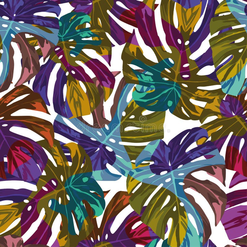 Abstract Color Monstera Leaves Seamless Stock Vector - Illustration of ...