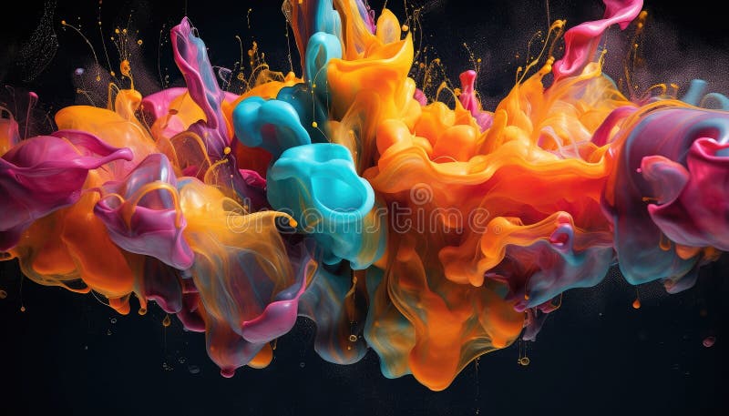 Abstract Color Paint Splash Drops in Water on a Black Background ...