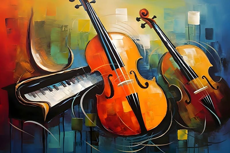 Abstract Color Painting of Violin and Bow on Background Stock ...