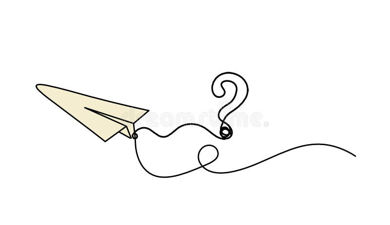 Abstract Color Paper Plane with Question Mark As Line Drawing on White ...