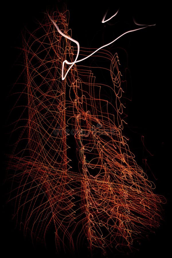 Abstract Color Red Orange Crooked Lines on Black Background Stock Image ...