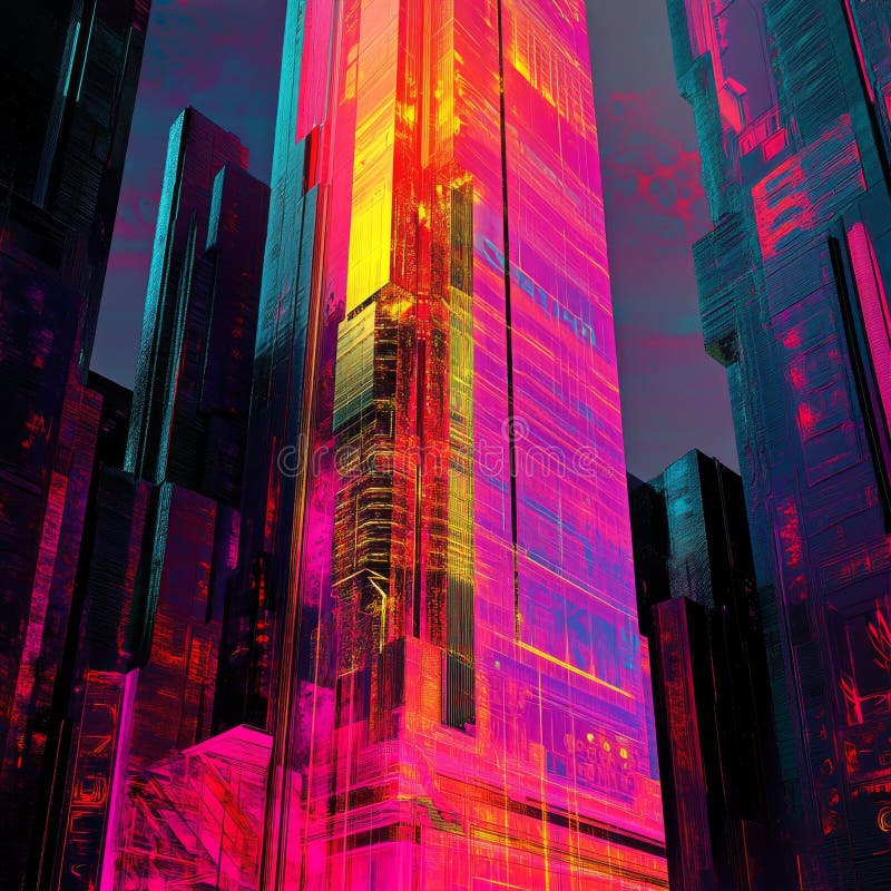 Abstract Color Scene Showcasing a Synthwave Skyscraper Stock ...