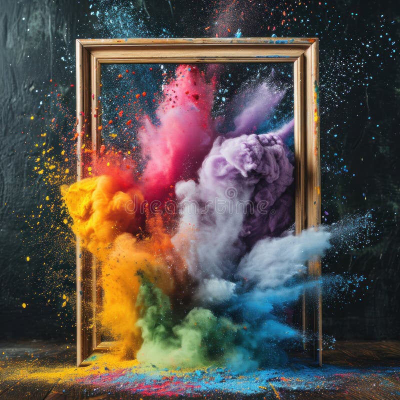 Abstract Color Splash with Frame for Wallpaper Design. Colorful Dust ...