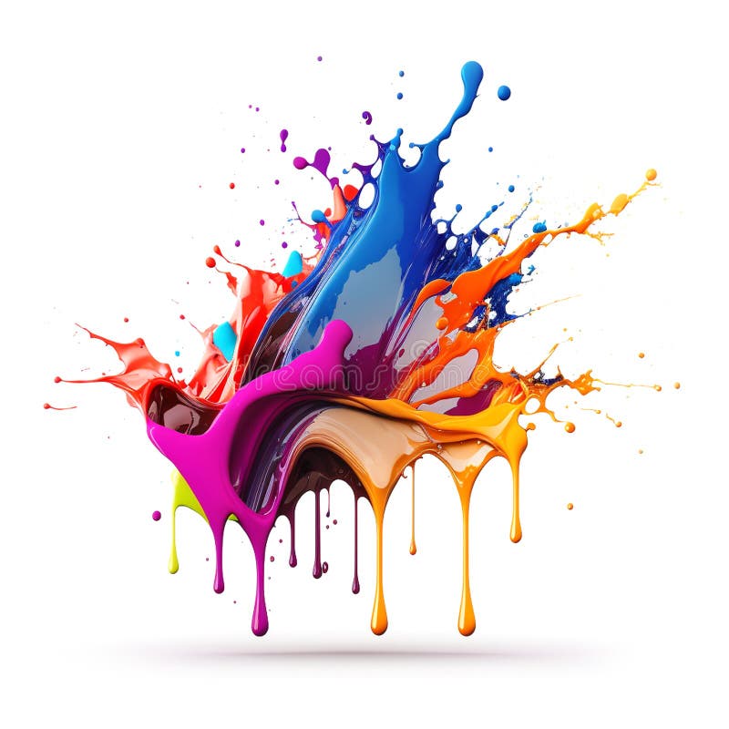 Colorful Paint Dripping. Abstract Color Splash Isolated on White ... Colorful Paint Dripping. Abstract Color Splash Isolated on White ...