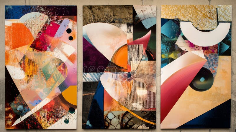 Abstract Color Symphony a Triptych of Vibrant Forms Textures and ...