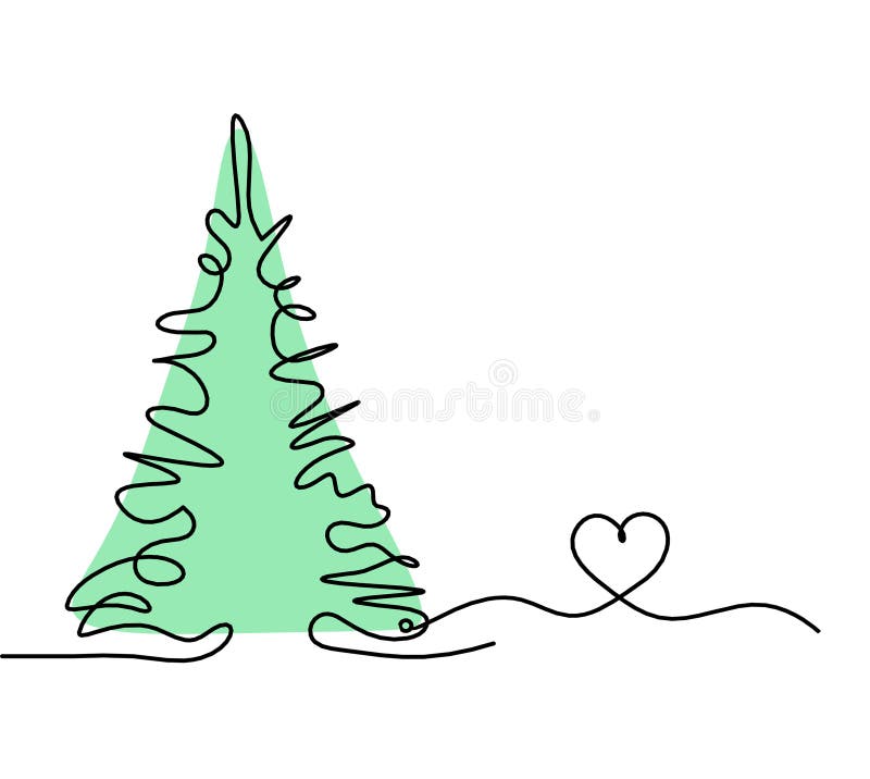 Abstract Color Tree and Heart As Line Drawing on the White Stock ...