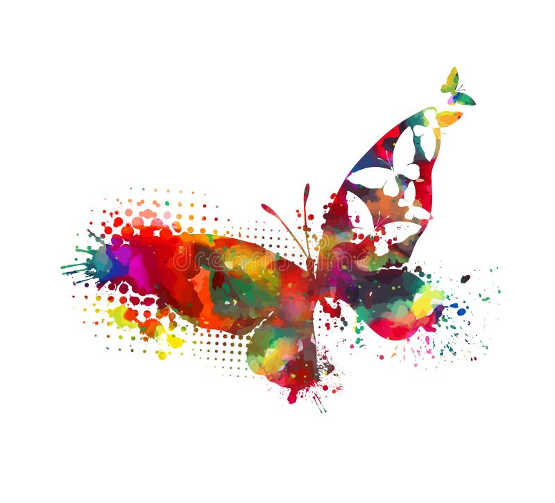 Abstract Colored Butterfly of Small Butterflies. Hand Drawing. Not AI ...