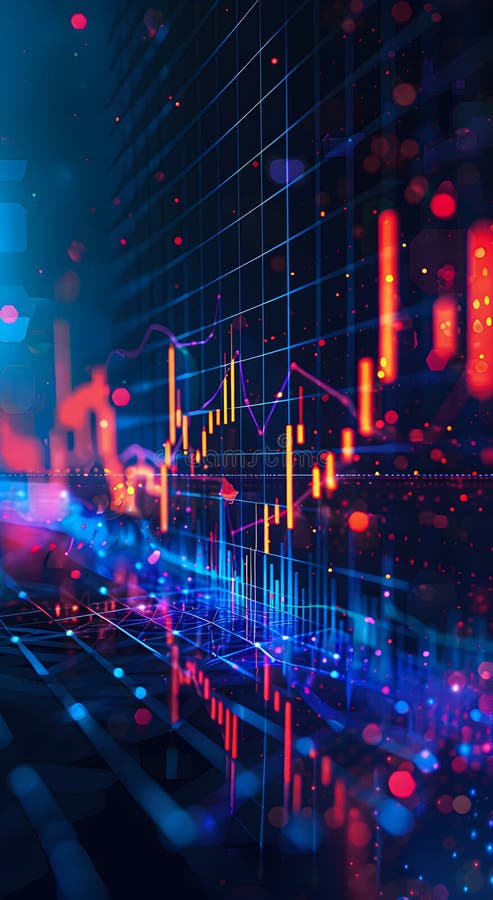 Abstract Colored Financial Chart with Uptrend Line on Blue Background ...