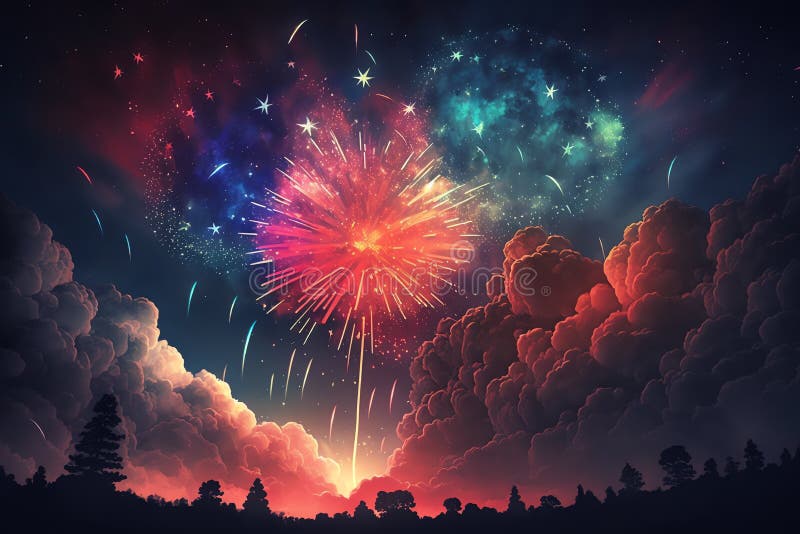 Abstract Colored Firework Background. Multicolored Fireworks in Dark ...